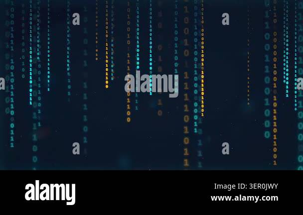 Abstract Digital Binary Code Rain Falling on Dark Blue Background for ...