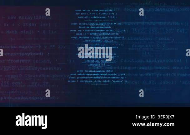 Abstract digital background with scrolling computer code and data ...