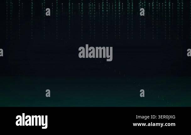 Abstract Digital Data Stream with Falling Green Binary Code on Dark ...