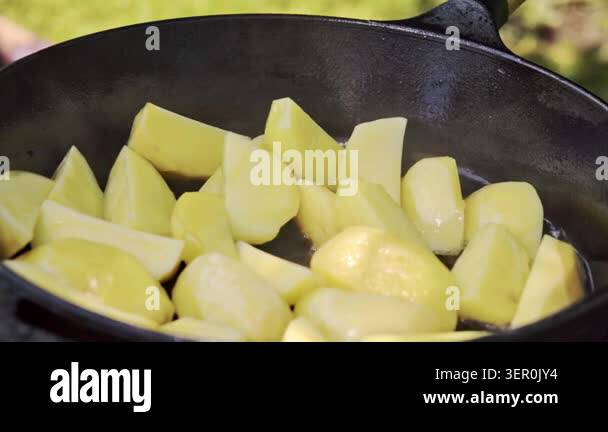 Steamed Potato Slices, Potato Pieces In Skillet, Warm Potato Wedges ...