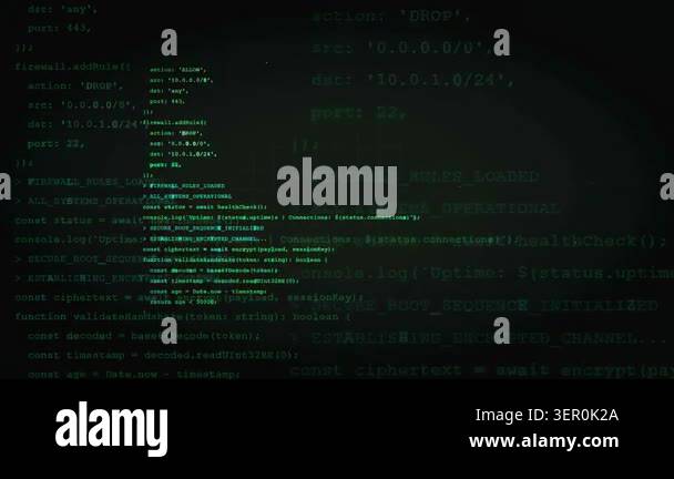 Digital screen displaying scrolling computer code for cybersecurity and ...