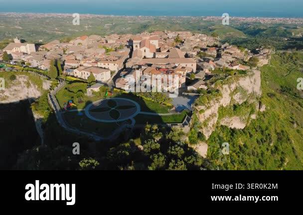Gerace hamlet aerial view at sunset time near the Calabria sea Stock ...
