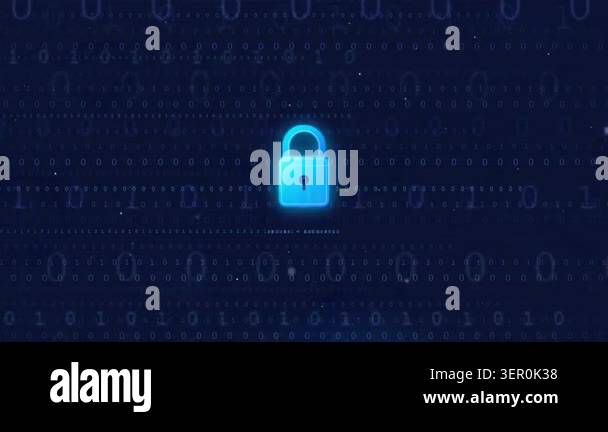 Digital Security Concept with Glowing Blue Padlock Icon Over Binary ...