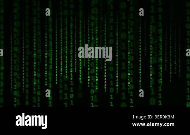 Abstract Digital Rain of Green Binary Code Falling on a Black ...