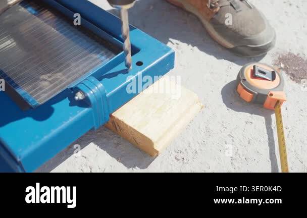 Person use a drill to create precise holes in wood for a DIY project ...