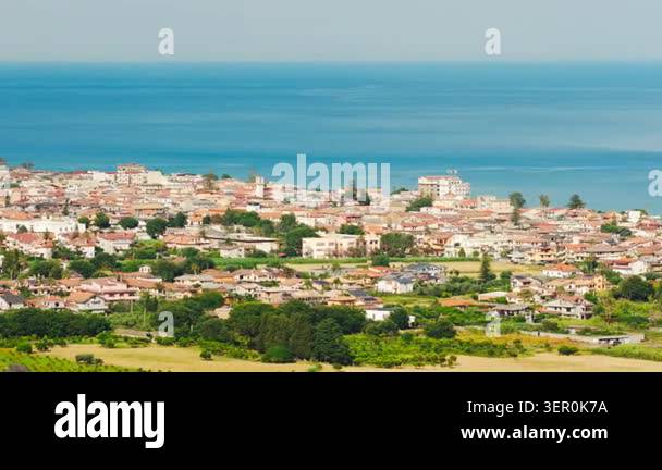 Siderno city houses and buildings in Calabria, near the blue sea in ...