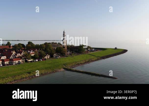 Picturesque aerial view revealing the historic village of hindeloopen ...