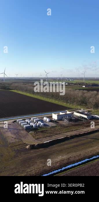 High angle perspective showing a battery energy storage station ...