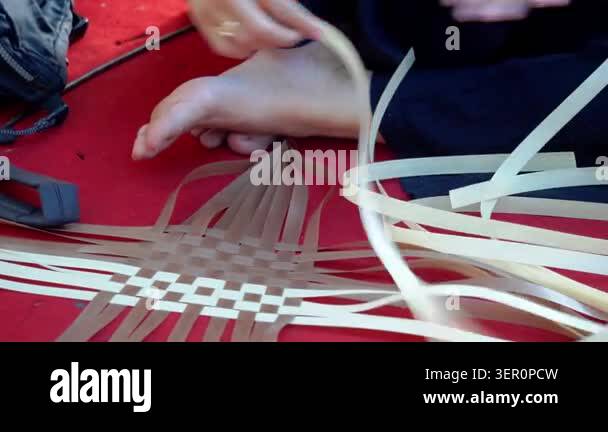 Making woven items using plastic ribbon. Crafts made from recycled ...