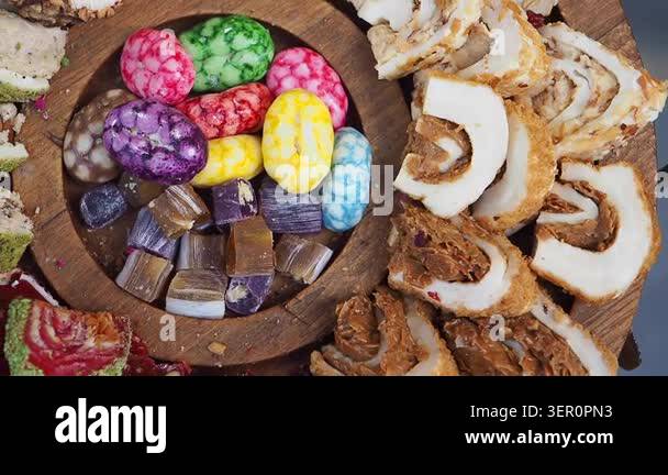 turkish delight on a wooden plate at a local market Stock Video Footage ...