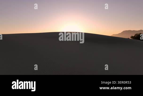 Timelapse aerial footage captures sun rising over expansive sand dunes ...