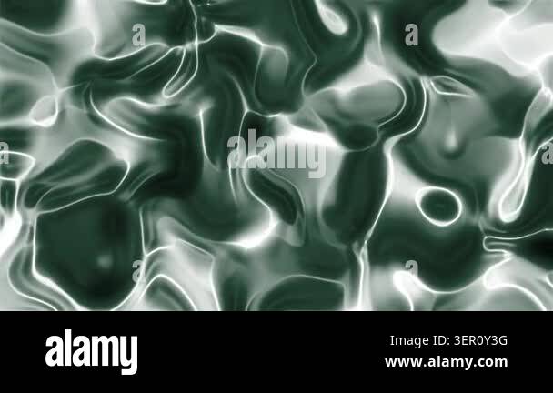 Abstract flowing liquid surface with glowing highlights and dark green ...