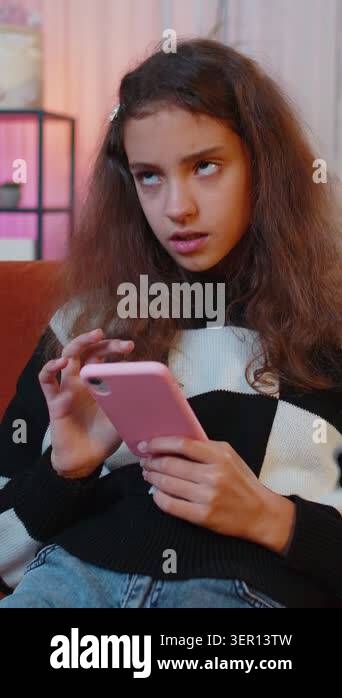 Preteen girl texting share messages content on smartphone social media ...