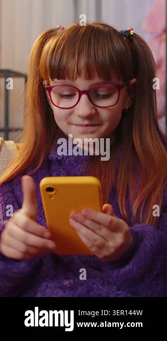 Toddler girl texting share messages content on smartphone social media ...