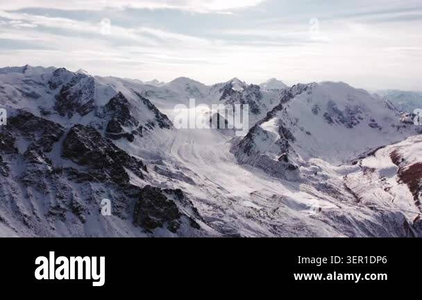 High altitude drone shot of scientific station surrounded by snow ...