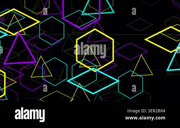 abstract neon geometric wireframe shapes with futuristic cyberpunk ...