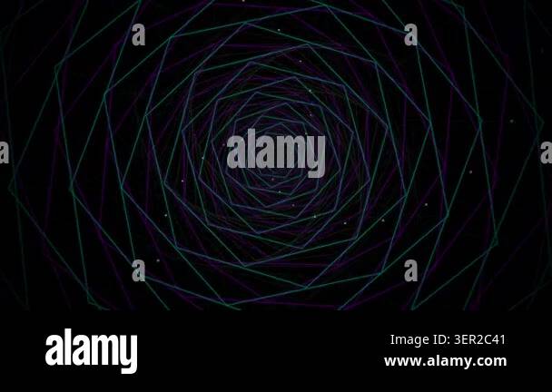 futuristic neon warp tunnel with glowing pentagon geometry and ...