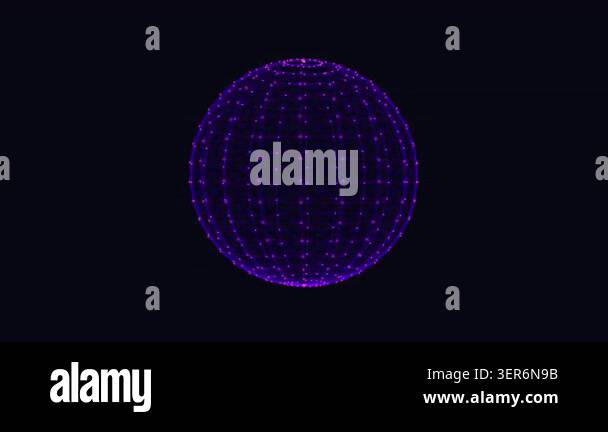 Purple abstract 3D wireframe sphere of glowing particles, futuristic ...
