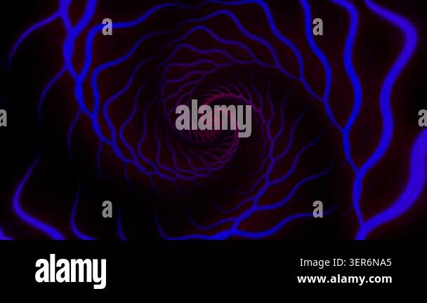 Neon glowing abstract spiral tunnel animation, futuristic purple blue ...