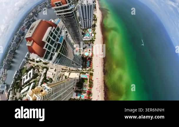 Top aerial stock video Miami Beach highrise coastal buildings Stock ...