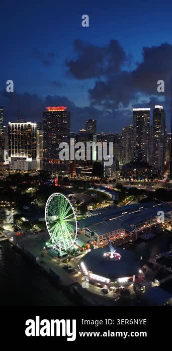 Miami, FL, USA - June 8, 2026: Vertical night footage Downtown Miami ...