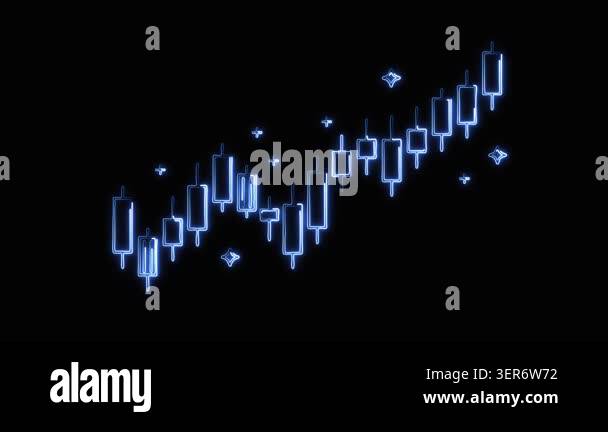 Candlestick pattern with glowing blue neon light path effect on plain ...