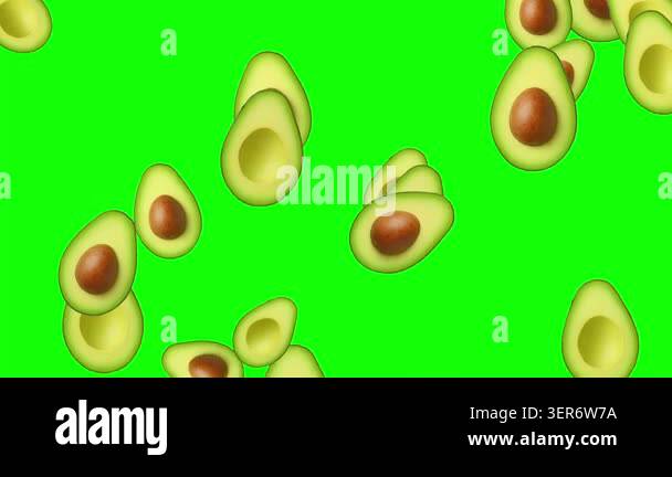 Falling sliced avocados motion graphics with green screen background ...