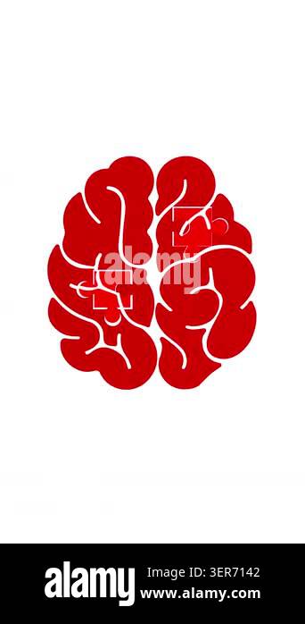 Grayscale hands assembling red brain puzzle in stop motion on light ...