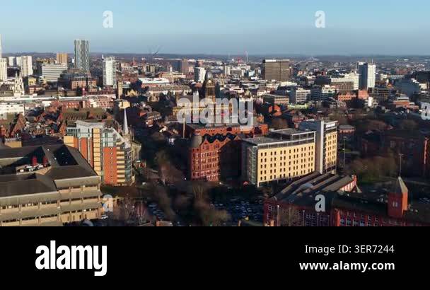 Leeds, West Yorkshire UK, 4th March 2026: Aerial drone view of Leeds ...