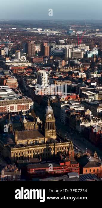 Leeds, West Yorkshire UK, 4th March 2026: Portrait vertical aerial ...