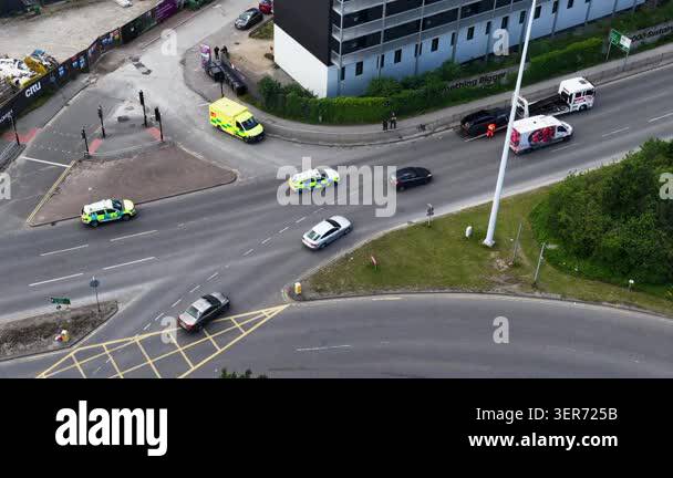 Leeds Yorkshire, 10th June 2026: Aerial drone footage of emergency ...