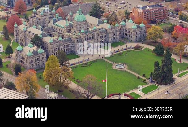 Parliament Buildings, Victoria, BC, Aerial view of the Parliament ...