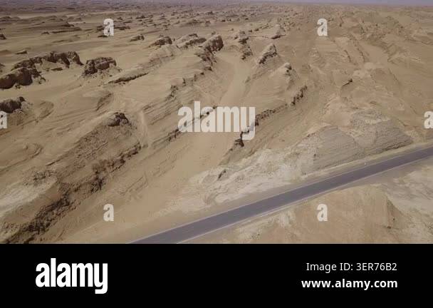 Aerial Desert Gully Road Area Qinghai China Stock Video Footage - Alamy