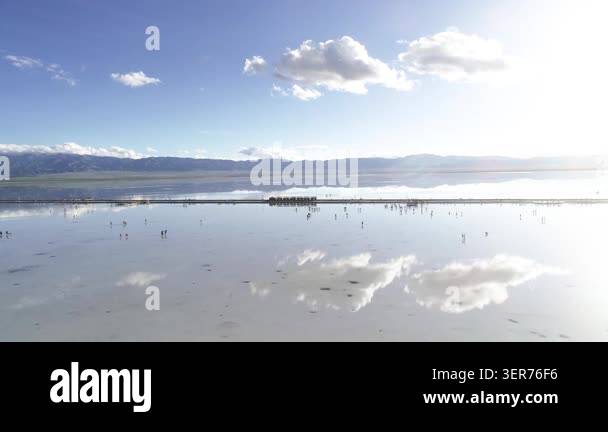 China Qinghai Chaka Salt Lake with Blue Sky and White Clouds Aerial ...