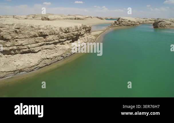 Aerial Water Yardang Star Mound Lake Scenery Qinghai China Stock Video ...