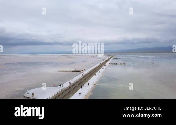 China Qinghai Chaka Salt Lake Sightseeing Train Track Aerial ...