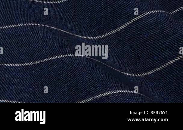 Italian Midnight Blue Wide Stripe Linen Fabric rolling in bold waves of ...