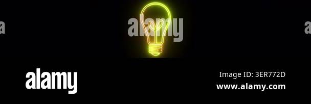 Neon Light Bulb Ultrawide Animation on Black Background, Creative ...