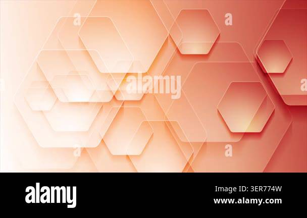 Orange geometric tech background with glossy hexagons. Seamless looping ...