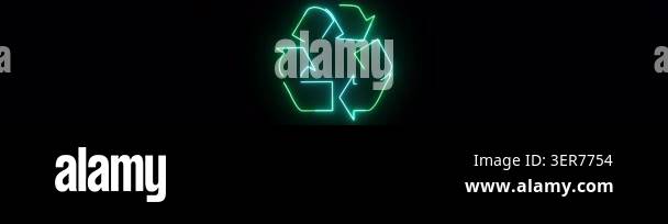 Neon Recycling Symbol Ultrawide Animation on Black Background, Glowing ...
