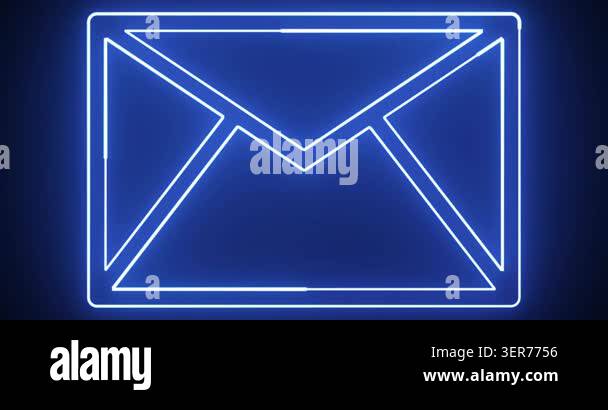 Neon Mail Envelope Icon on Blue Background, Digital Email Communication ...