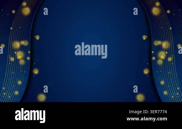 Blue wavy corporate background with golden lines and bokeh light ...