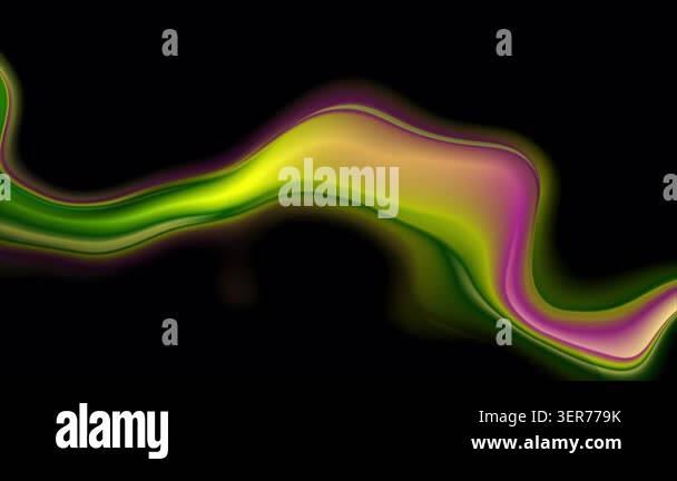 Abstract shiny green and purple glossy waves on black background ...
