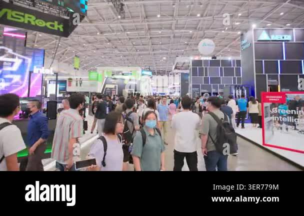 Taipei, Taiwan-23 May, 2025: Wide view of Computex Taipei show floor ...