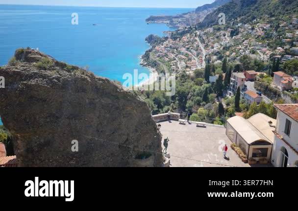 Roquebrune-Cap-Martin, France - 16 April, 2023: People enjoying the ...
