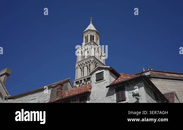 Ancient stone bell tower of Saint Domnius Cathedral in Split Croatia ...