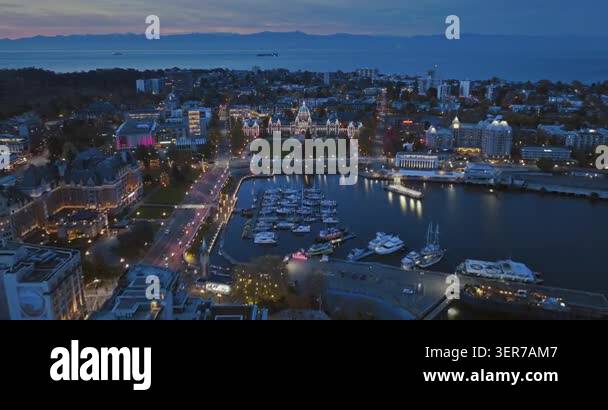 Parliament Buildings, Victoria, BC, Aerial drone footage of a city ...