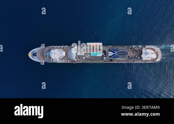 Luxury liner resort. Cruise ship voyage. Entertainment deck. Aerial top ...
