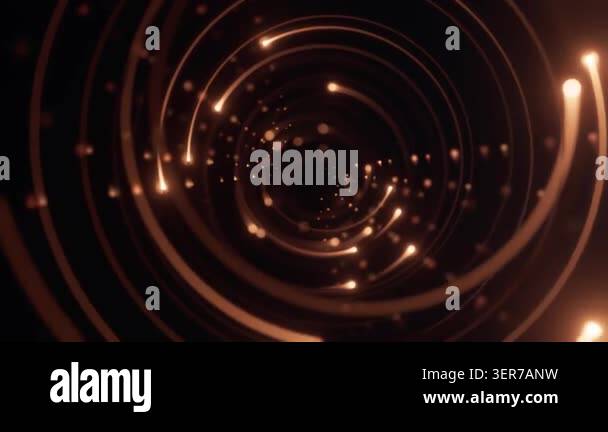 Abstract Golden Glowing Light Trails Spiraling in Dark Space Stock ...