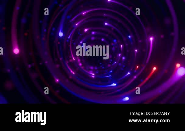 Abstract glowing neon light trails forming a spiral tunnel background ...